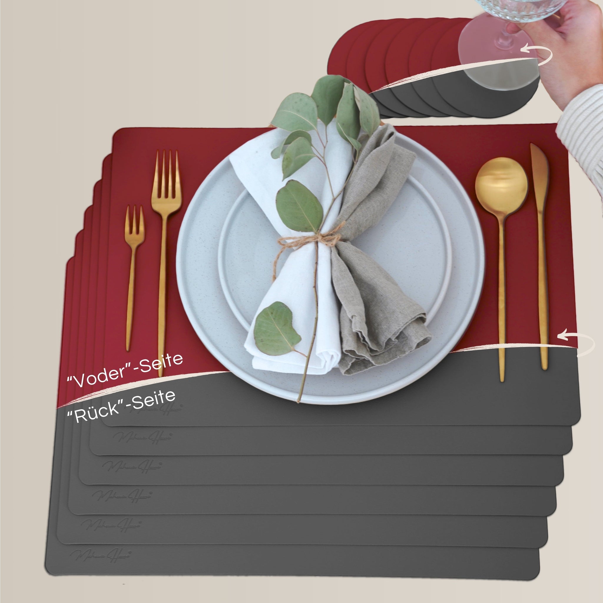 Zweifarbige Tischsets aus Lederimitat: 6er Set, viele Farben |MAHEWA